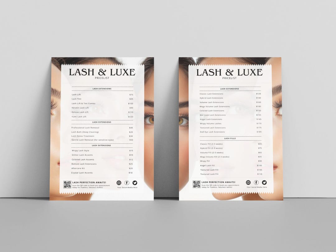 Lash Artist Price List Template Editable Canva Design QR Payment Sign ...