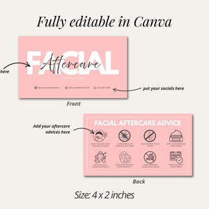 Facial Aftercare Card Template Editable Canva Skincare Treatment Care ...