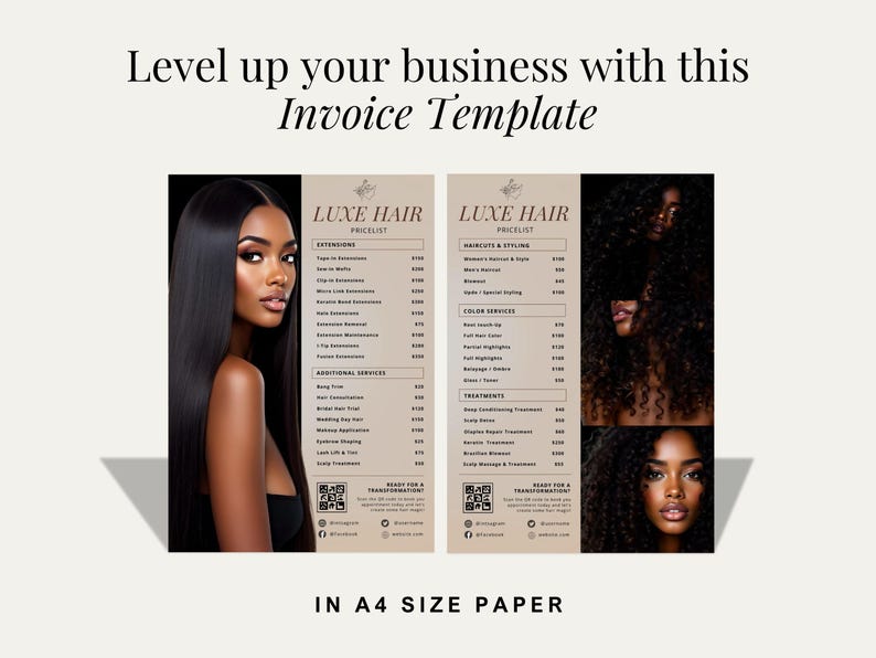 Hair Salon Pricelist Template Editable Canva QR Payment Sign Printable ...