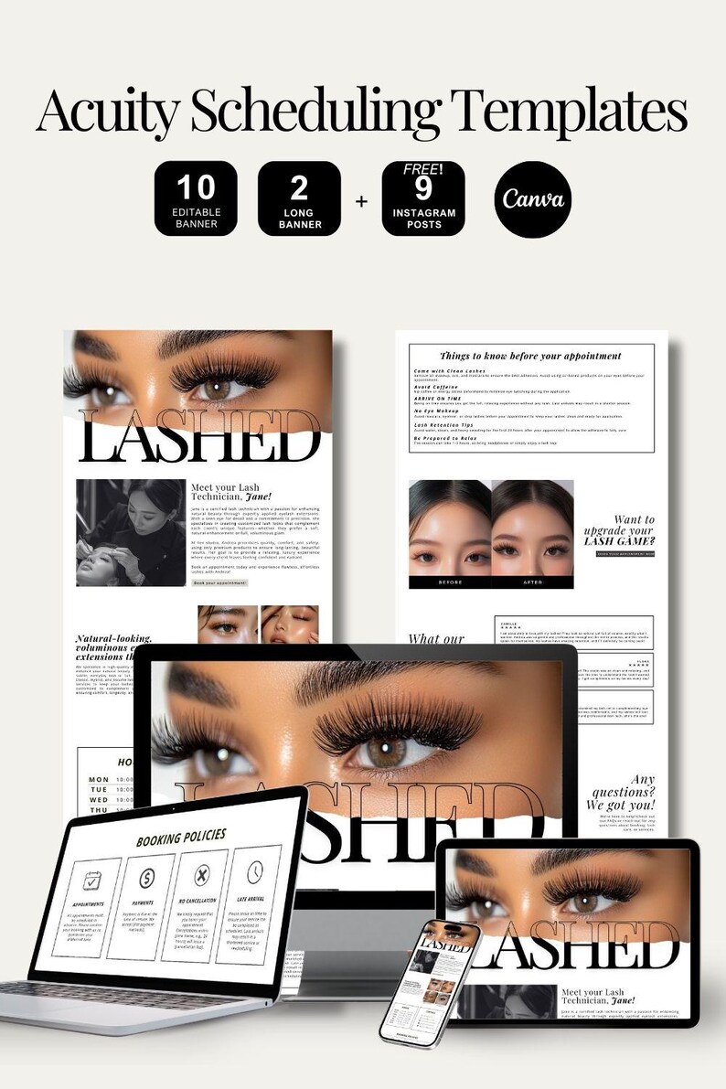 Lash Tech Acuity Scheduling Template Lash Tech Website Template Canva ...