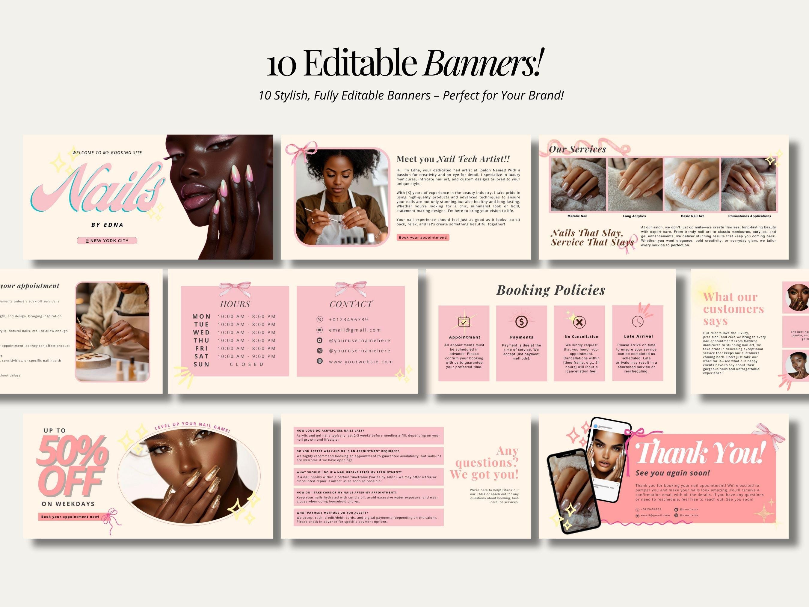 Editable Nail Tech Website Template Canva Booking Page Acuity ...