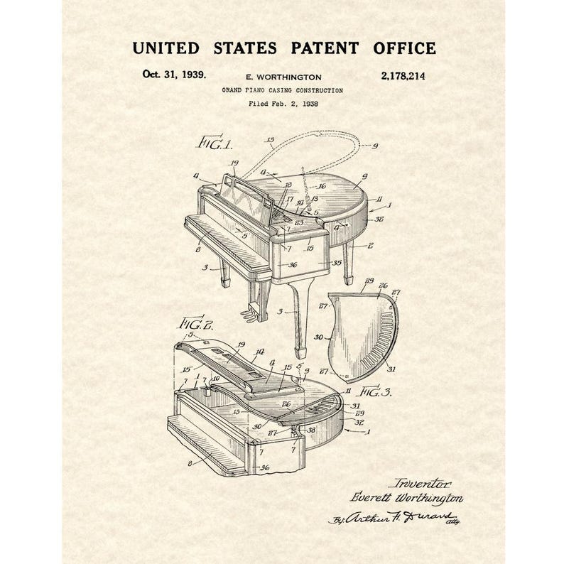 Grand Piano Patent Print - Etsy