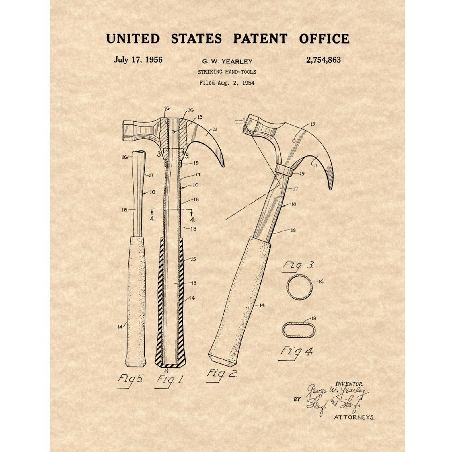 Hammer Patent Print - Etsy
