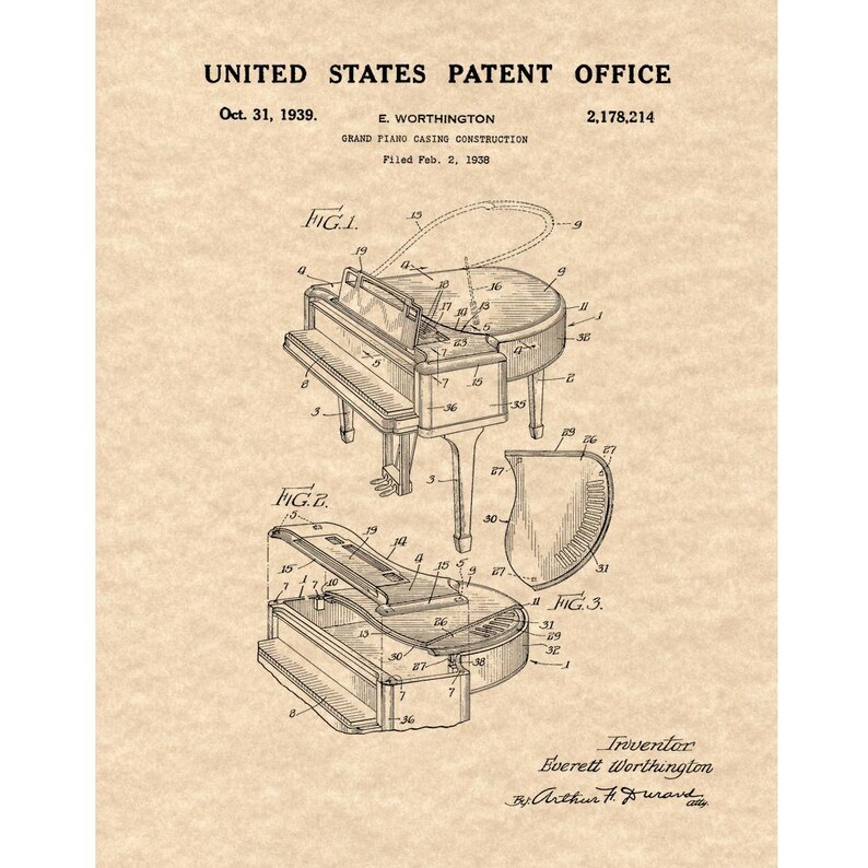 Grand Piano Patent Print - Etsy