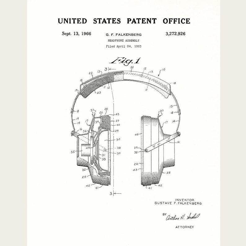Headphones Patent Print - Etsy