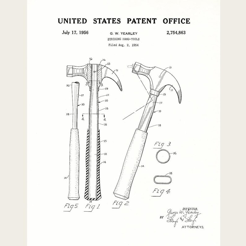 Hammer Patent Print - Etsy