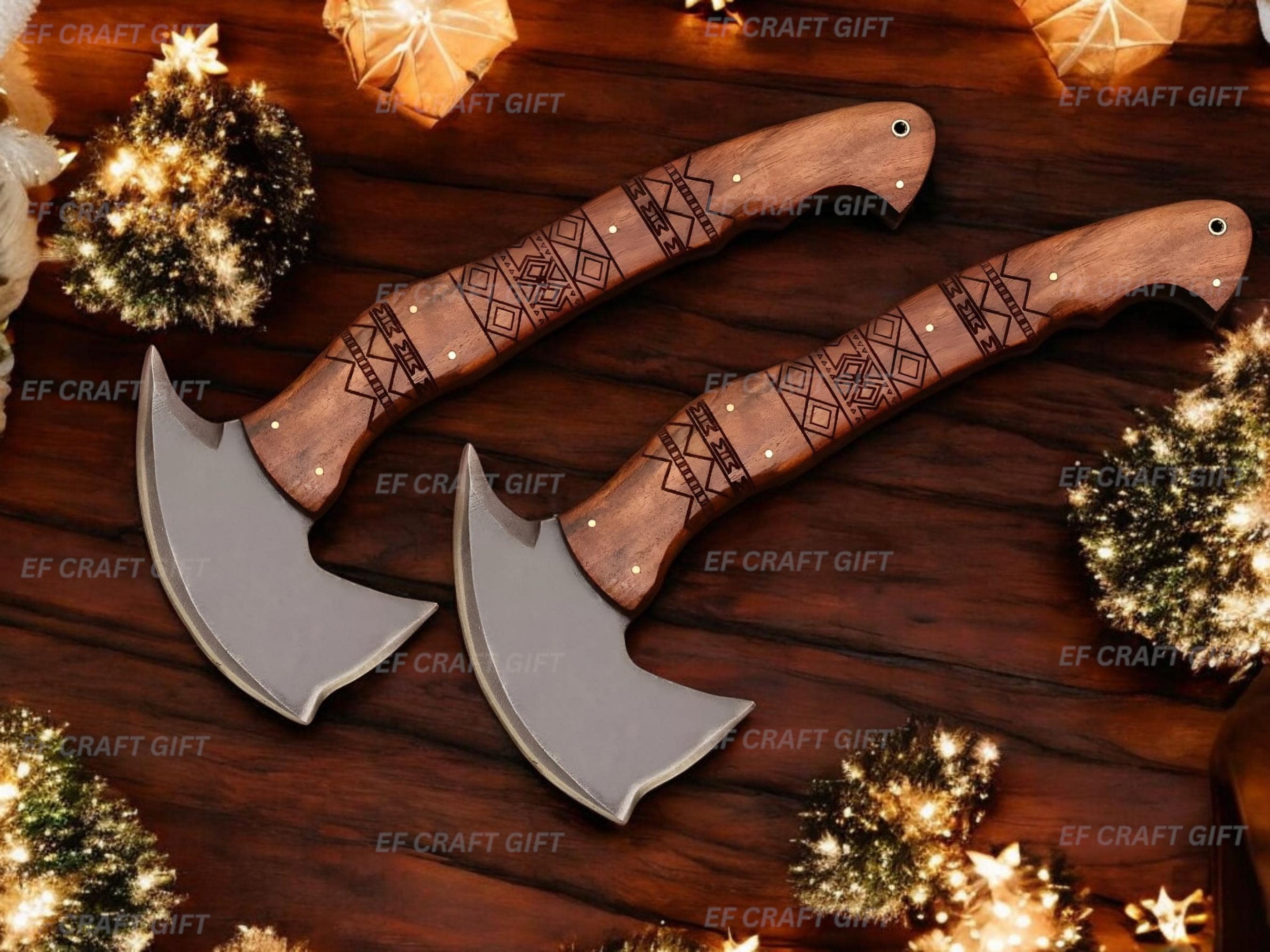 Set of 2 Hand Forged Viking Axes Engraved Throwing Tomahawks With ...