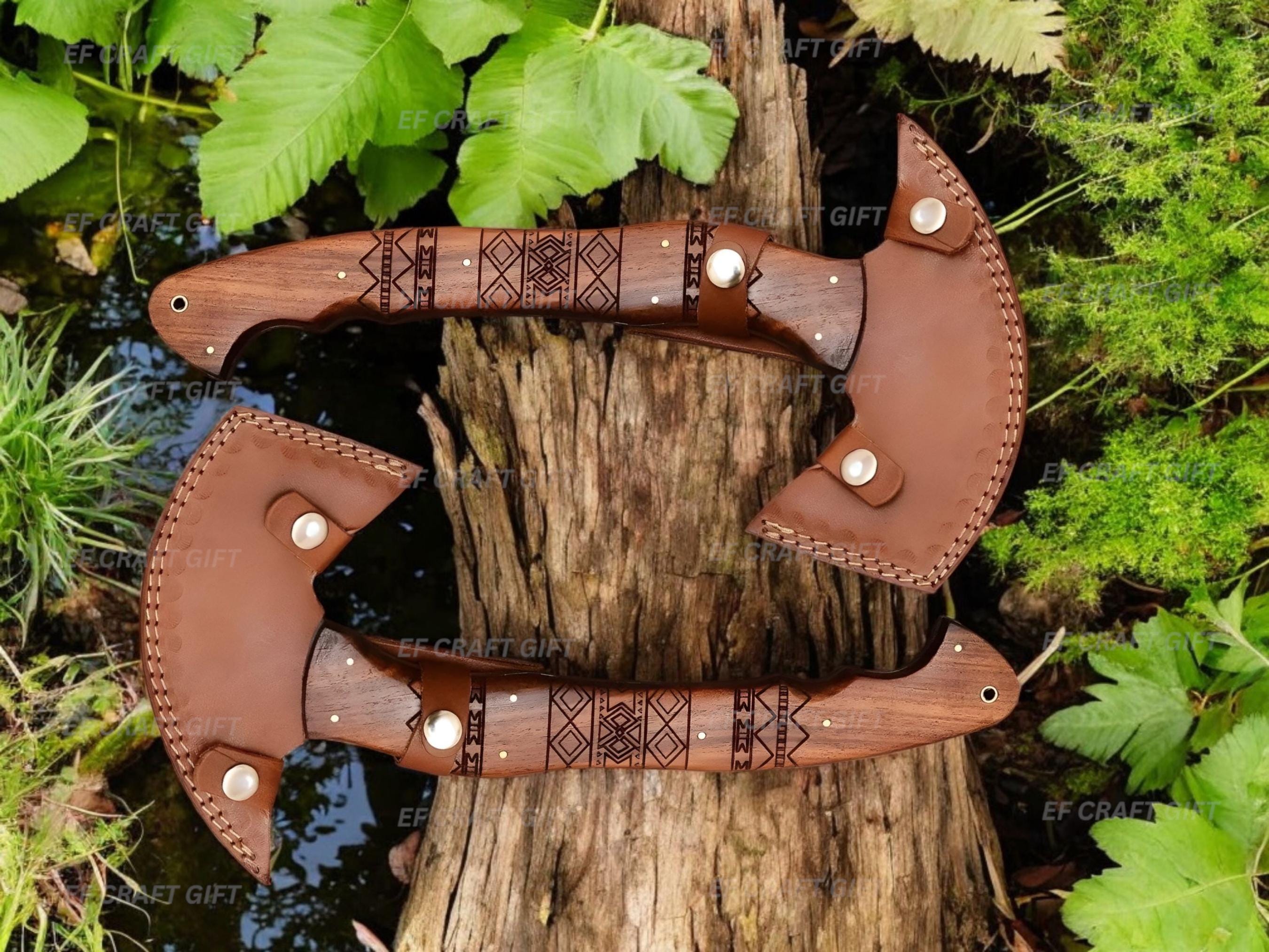 Set of 2 Hand Forged Viking Axes Engraved Throwing Tomahawks With ...