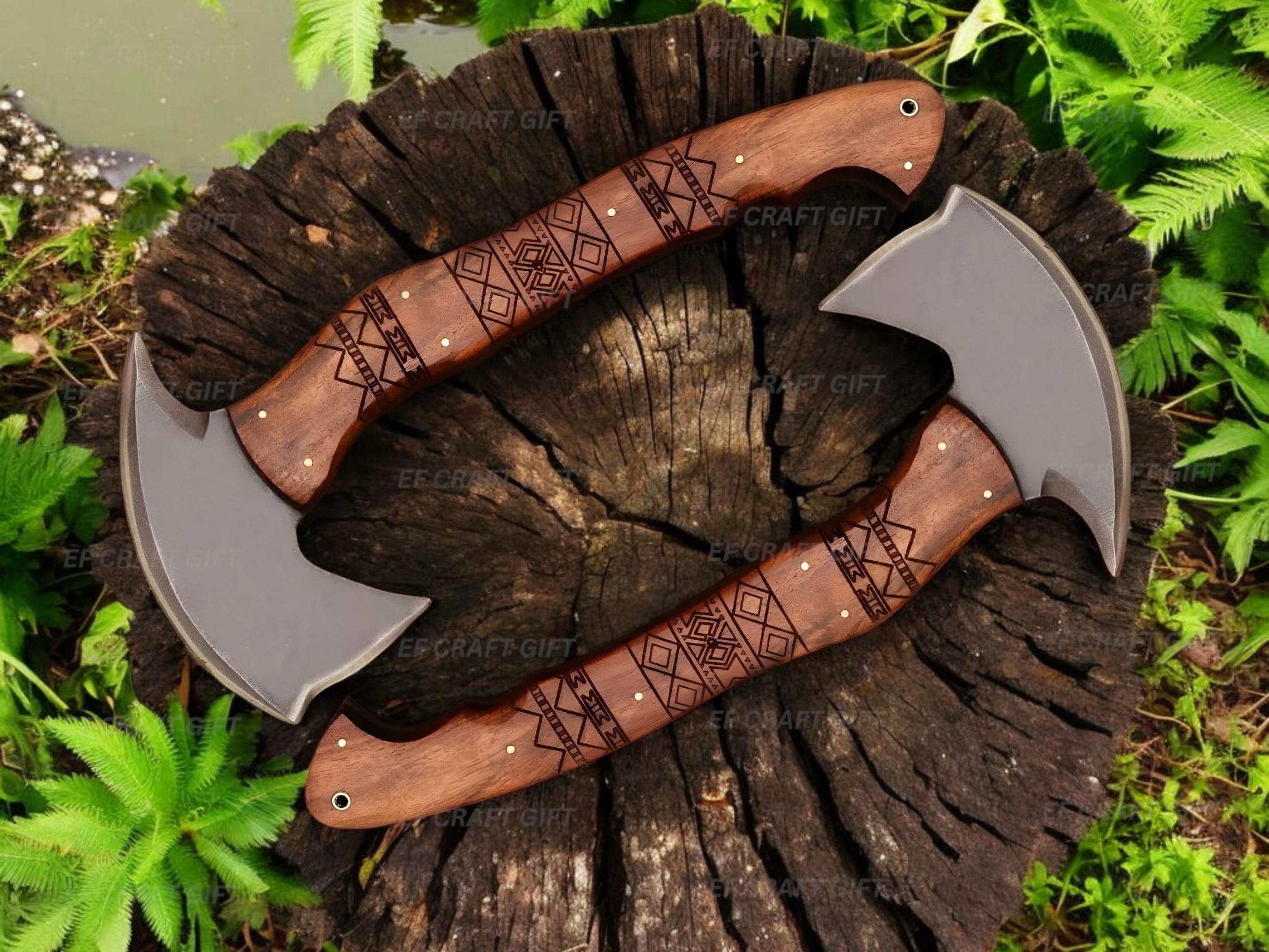 Set of 2 Hand Forged Viking Axes Engraved Throwing Tomahawks With ...