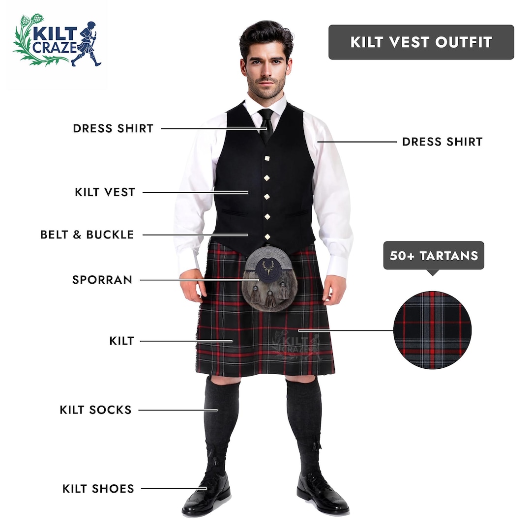 Traditional Men’s Scottish Kilt Set 9 Pieces Highlander Kilt Vest ...