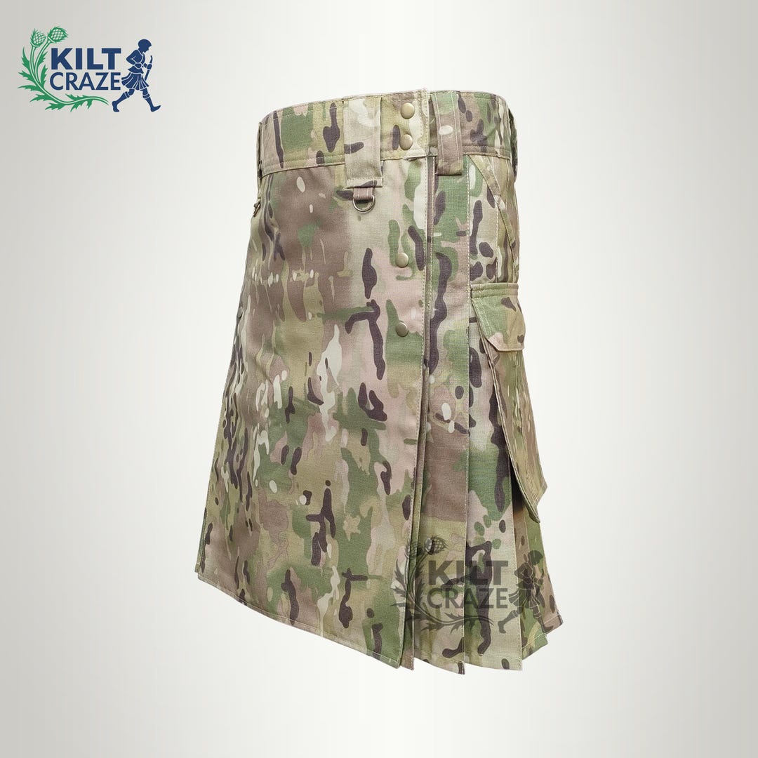 Men's Camo Utility Kilt - Tactical Military Kilt 100% Cotton Cargo ...