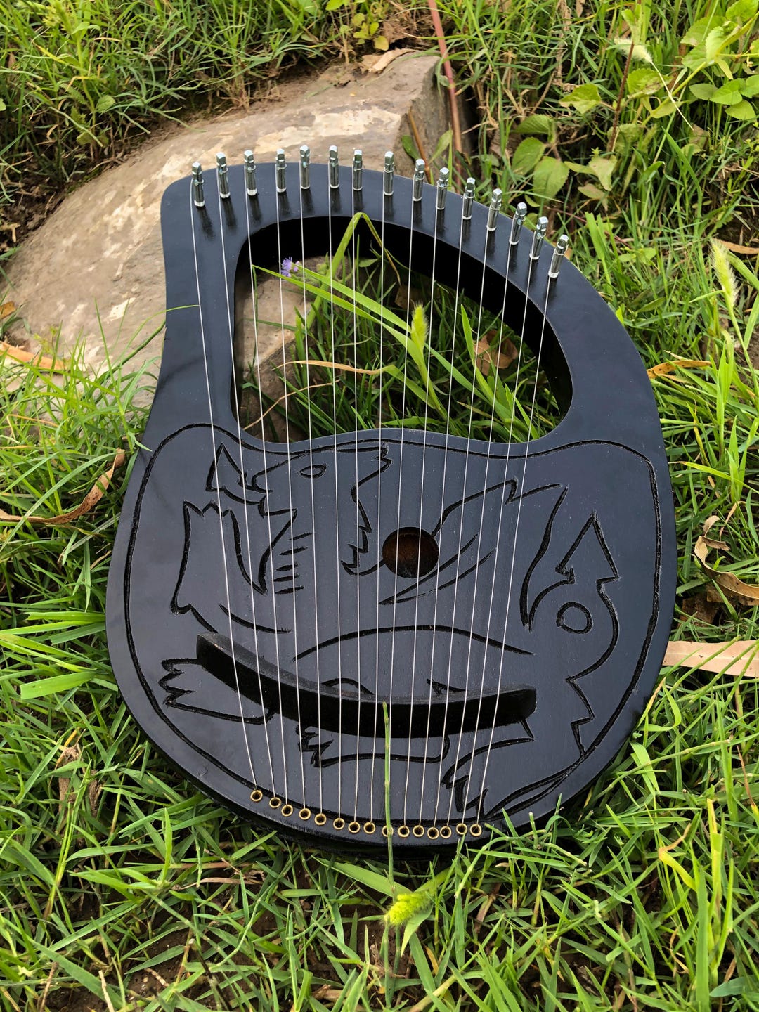 15 Metal Strings Black Dragon Lyre Harp Handmade Rosewood Dragon Harp ...