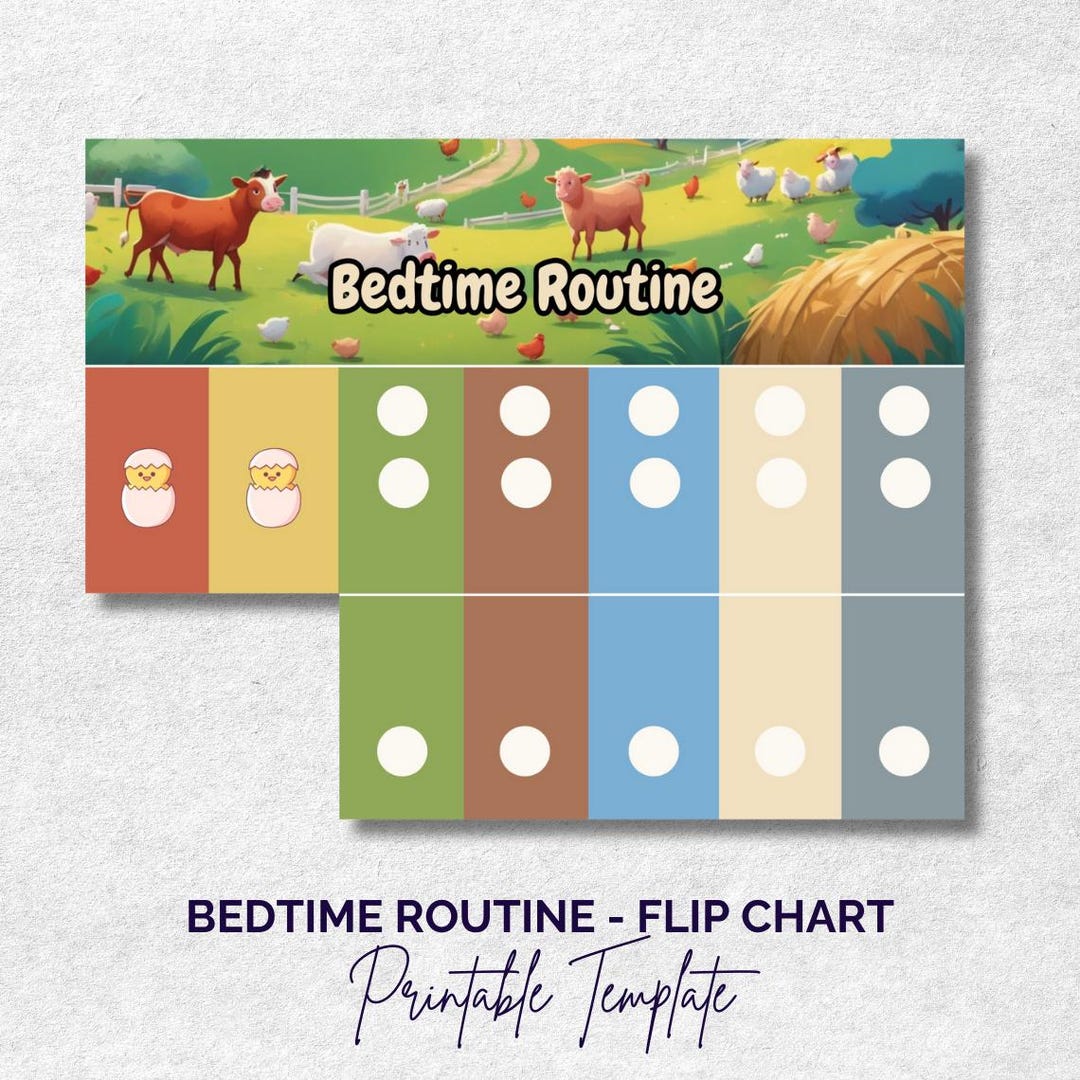Kids Bedtime Routine Chart Printable Flip Chart Visual Checklist ...