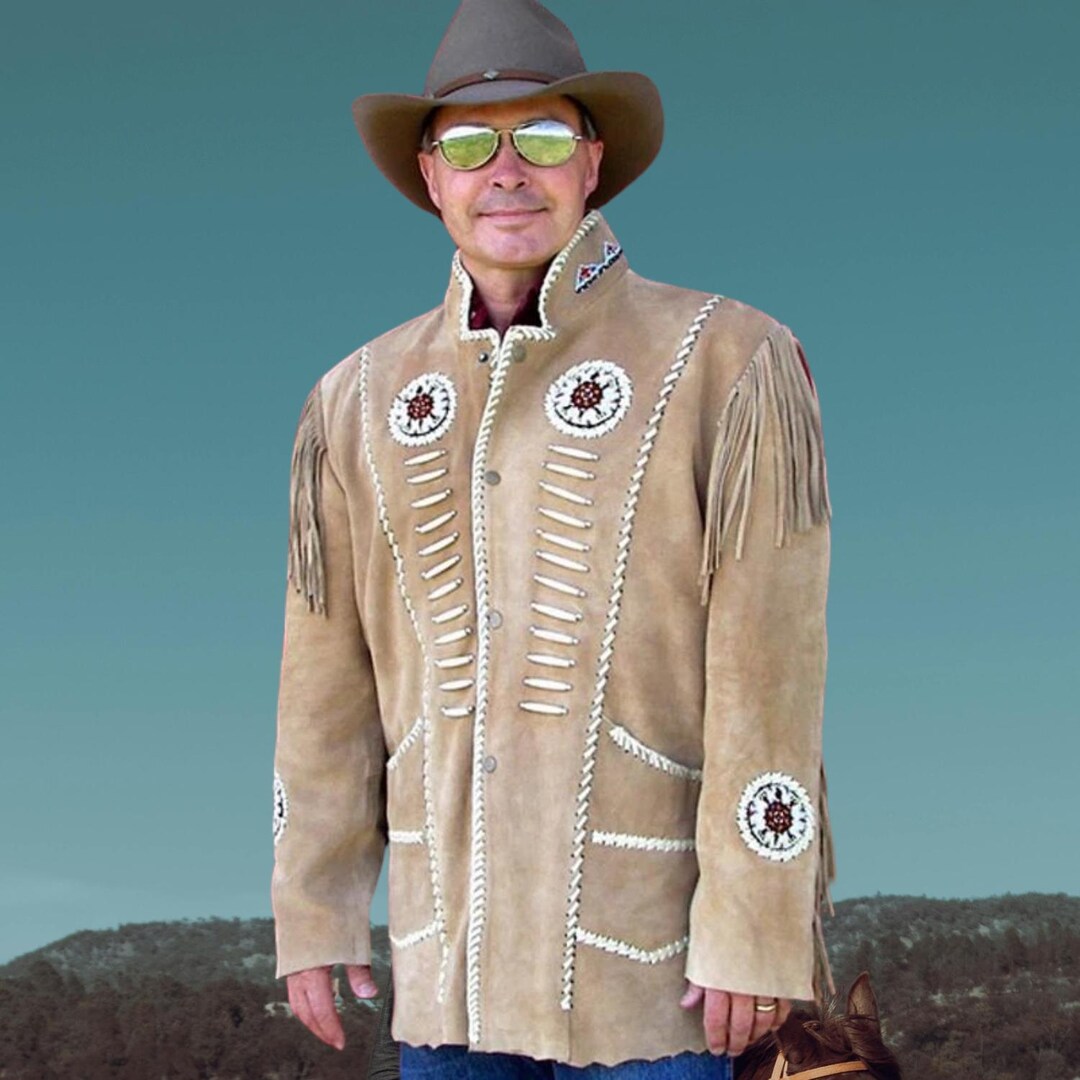 Crockett Beaded Suede Fringe Jacket: Native American Style Western Coat ...