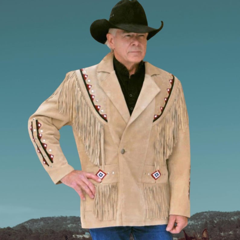 Crockett Beaded Suede Fringe Jacket: Native American Style Western Coat ...