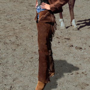 Western Cowgirl 70s Suede Leather Fringe Chaps With Edgy Stud Feature ...