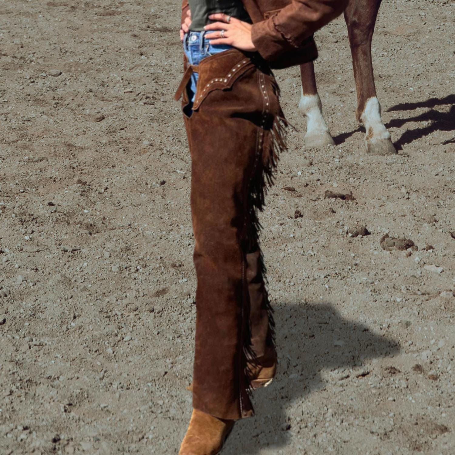 Western Cowgirl 70s Suede Leather Fringe Chaps With Edgy Stud Feature ...