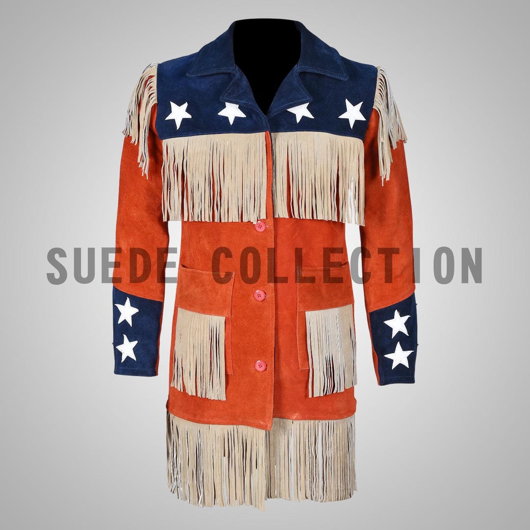 American Flag Suede Fringe Jacket: Western Cowgirl Style, USA ...