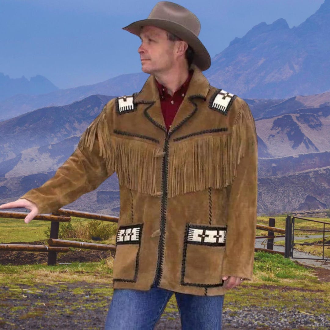 Men's Native American Indian Beaded Suede Leather Fringe Jacket ...