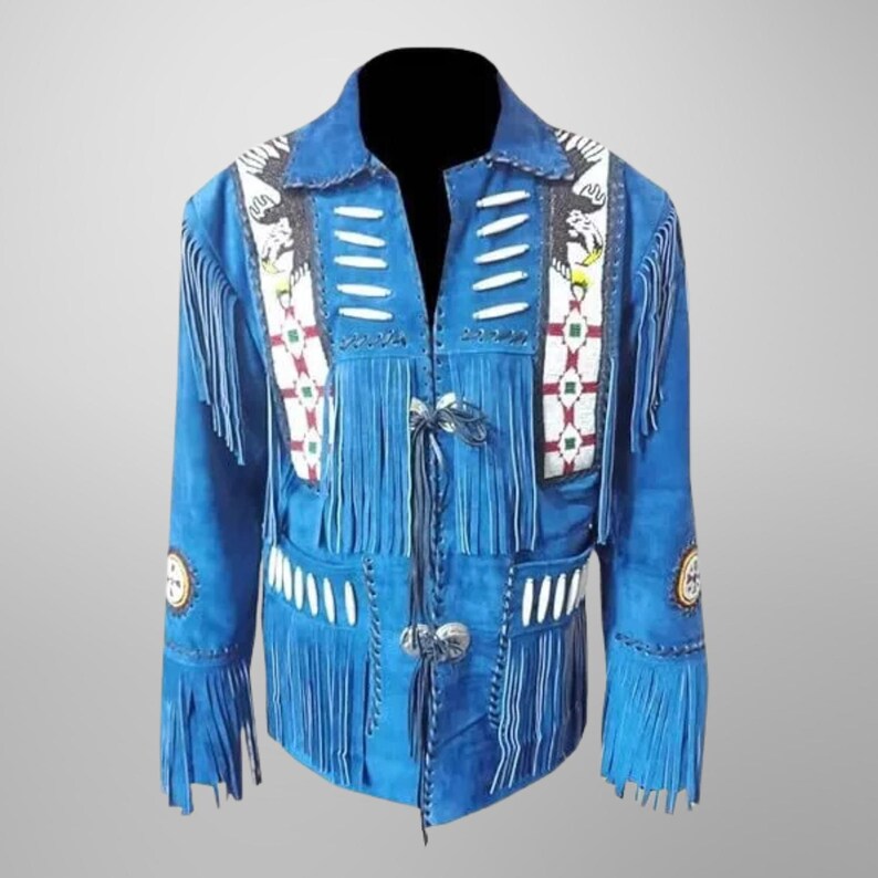 Mens Beaded Suede Fringe Jacket: Native American Western Wear, Handmde ...