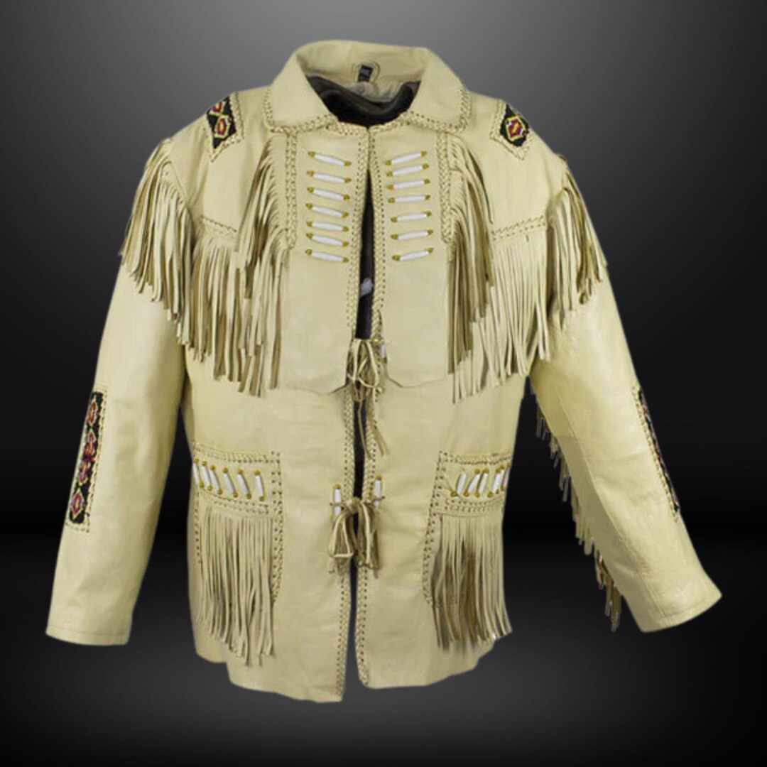 Men's Beaded Leather Fringe Jacket: Native American Western Wear Jacket ...