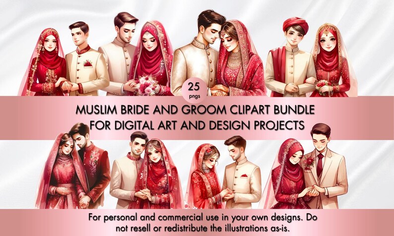 Muslim Wedding Couple Clipart: Islamic Bride & Groom PNG (digital ...