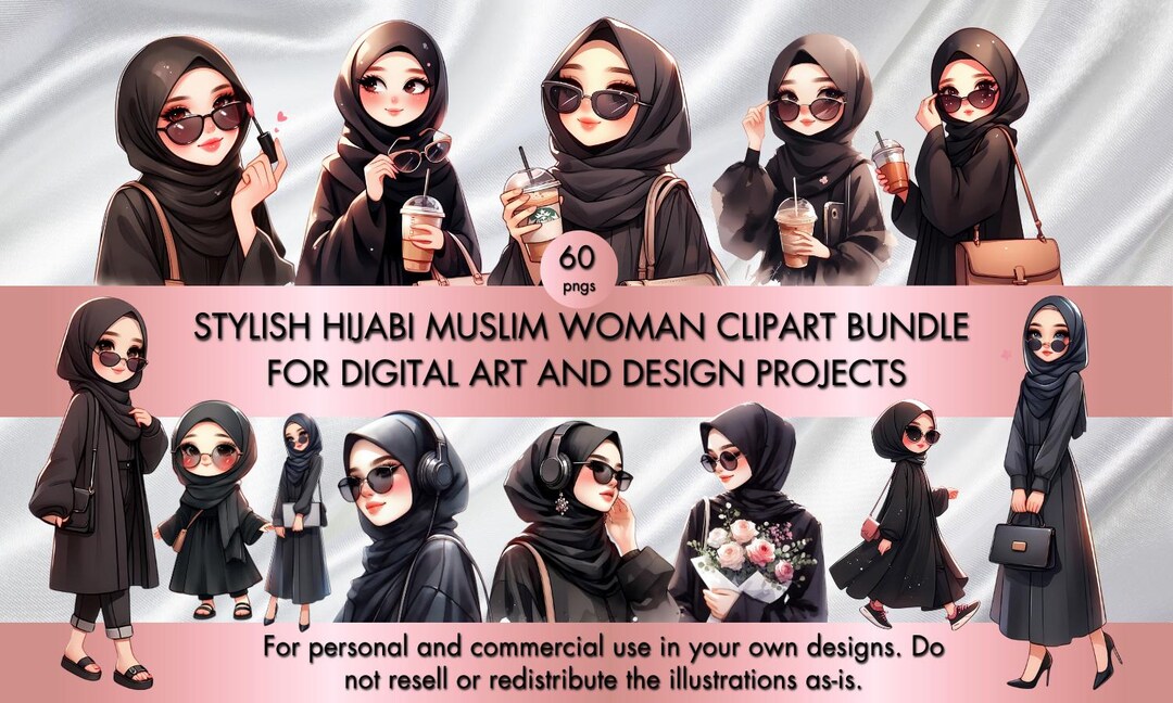 Stylish Hijab Clip Art Bundle – Muslim Woman Clipart, Fashion Hijabi ...