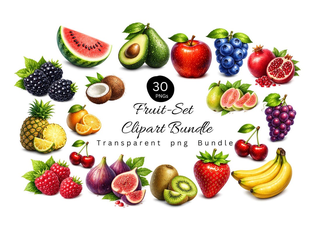30 Fruit Clipart Bundle PNG | Tropical & Fresh Market Fruits | High ...