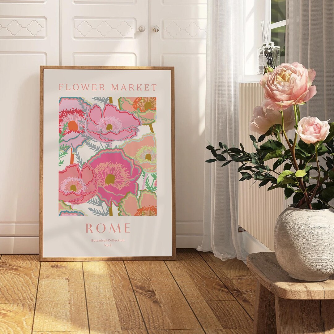 Mid-century Modern Rome Flower Market Art | Retro Floral Illustration ...