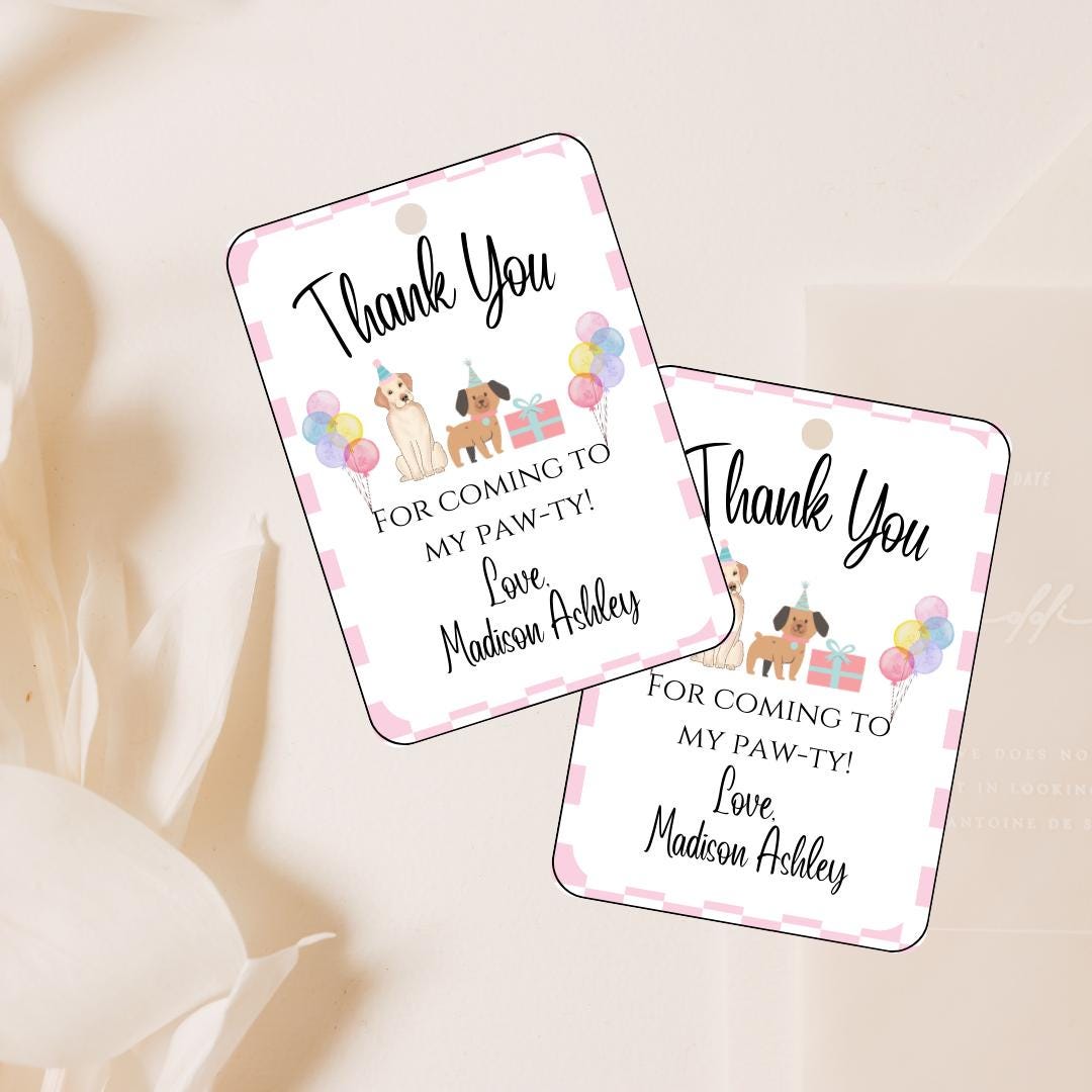 Puppy Party Favor Tags | Printable Thank You Tags | Dog Birthday Party ...