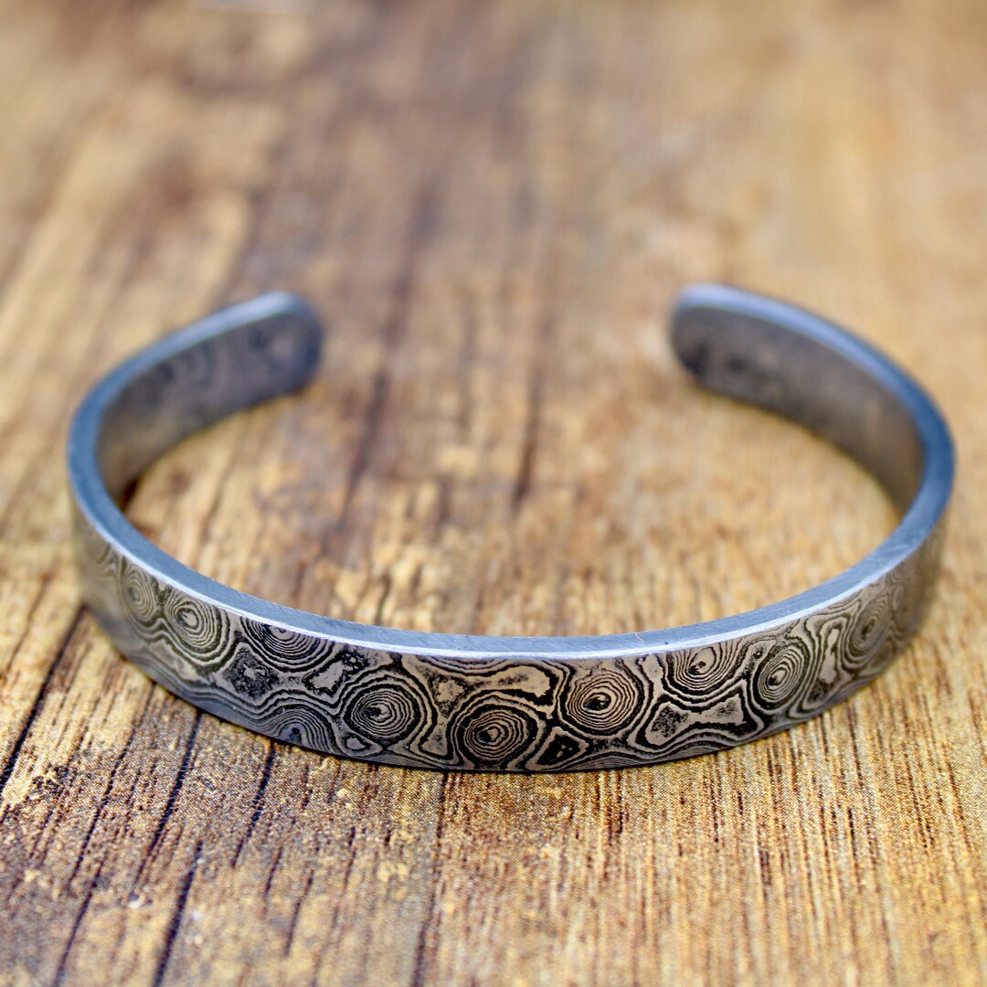 Damascus Mens Bangle, Cuff Bracelet, Bracelet Argent Homme, Mens Silver ...