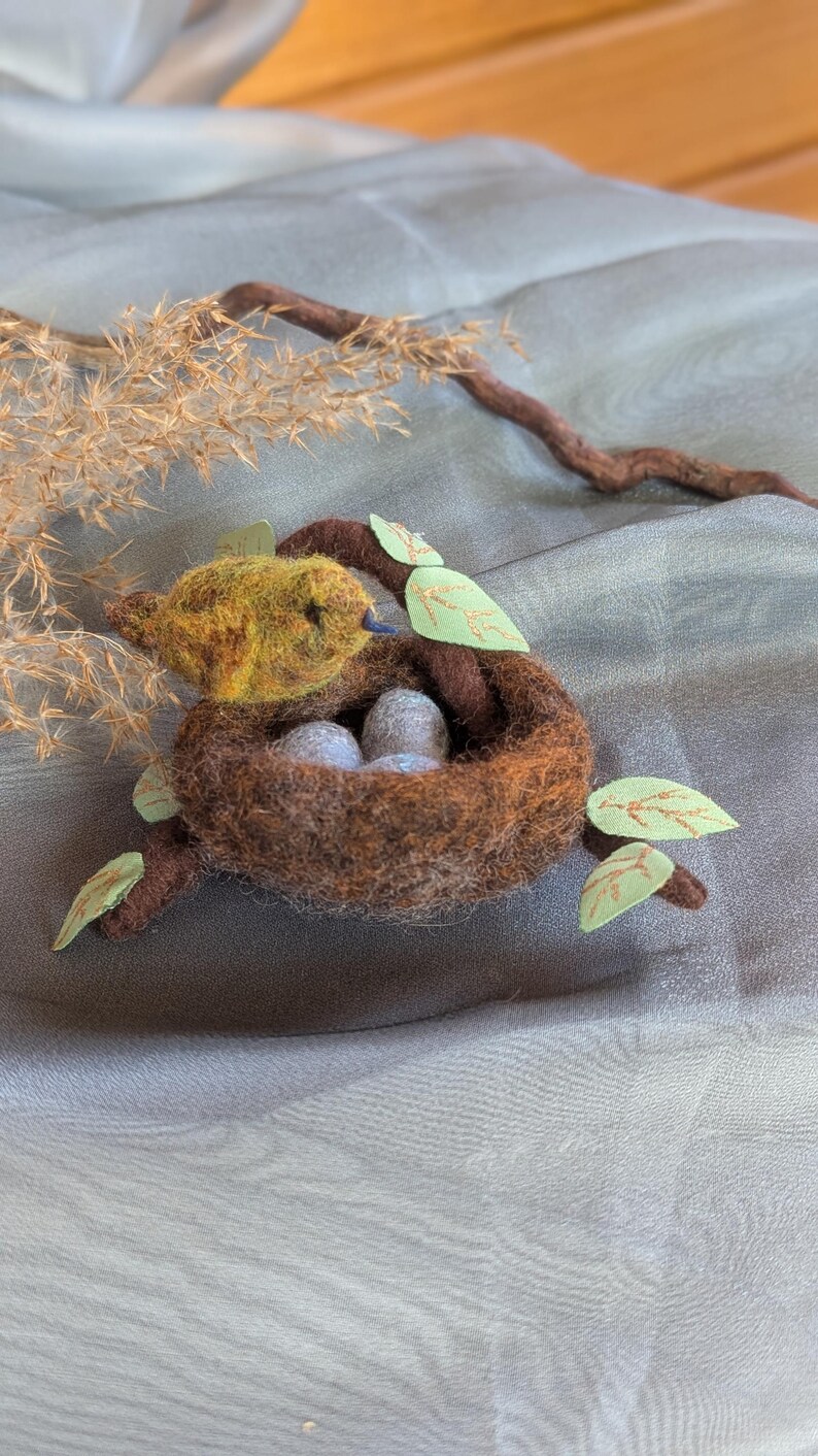 Handmade Felted Bird Nest With Perched Wool Bird and Three Eggs, Nature ...