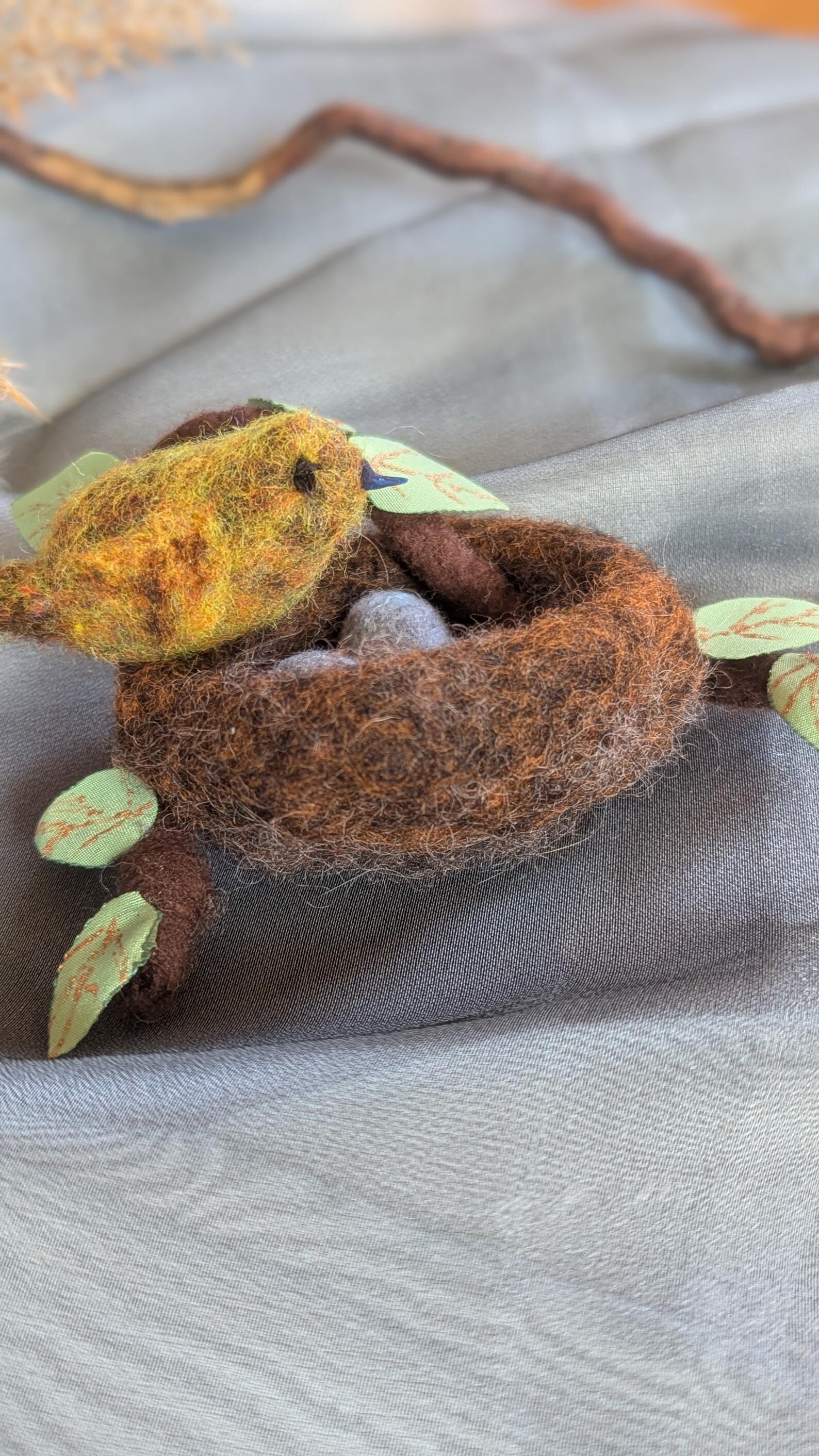 Handmade Felted Bird Nest With Perched Wool Bird and Three Eggs, Nature ...