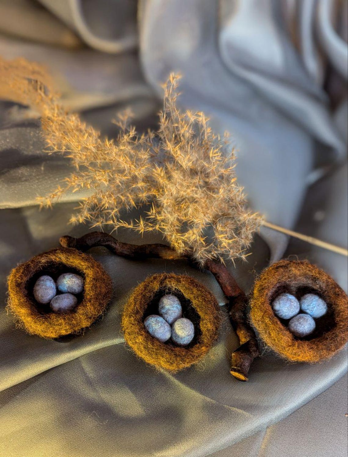 Handmade Felted Bird Nest With Three Wool Eggs, Easter Wool Decor, Soft ...