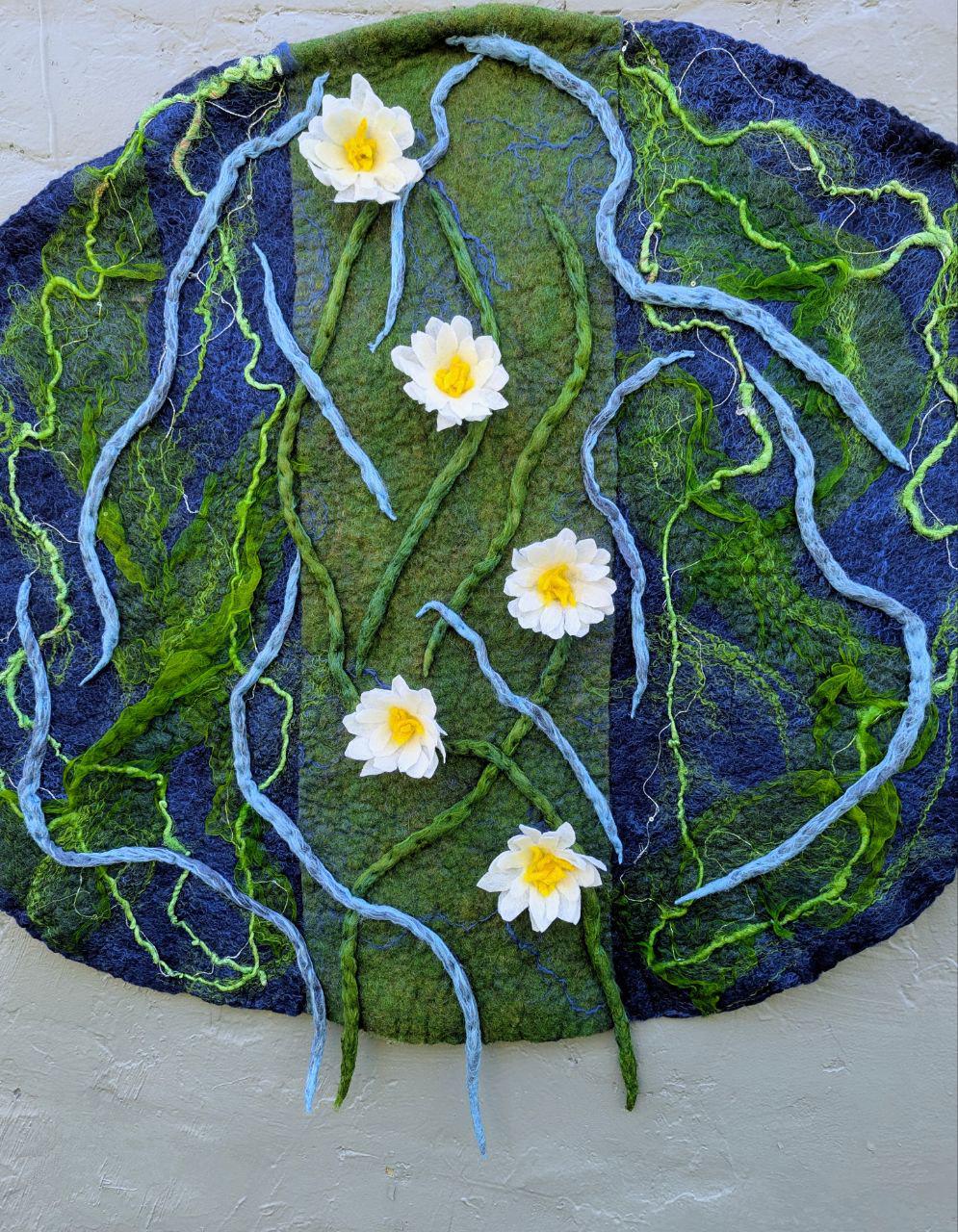 Water Lily Wall Art – Felted Wool Tapestry, Nature-inspired Fiber Art ...