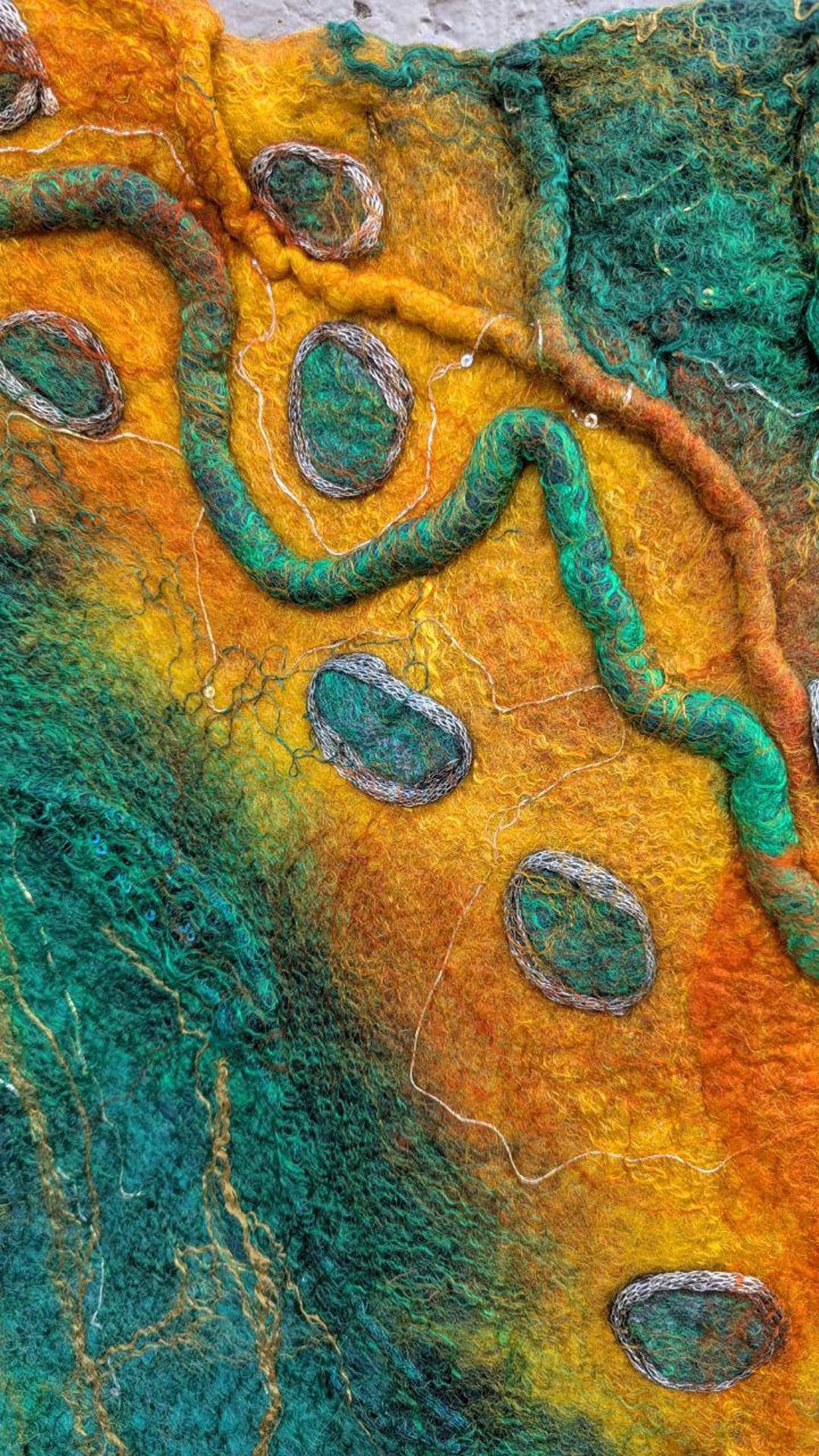 Wool Wall Hanging With 3D Texture, Modern Felted Tapestry, Abstract ...