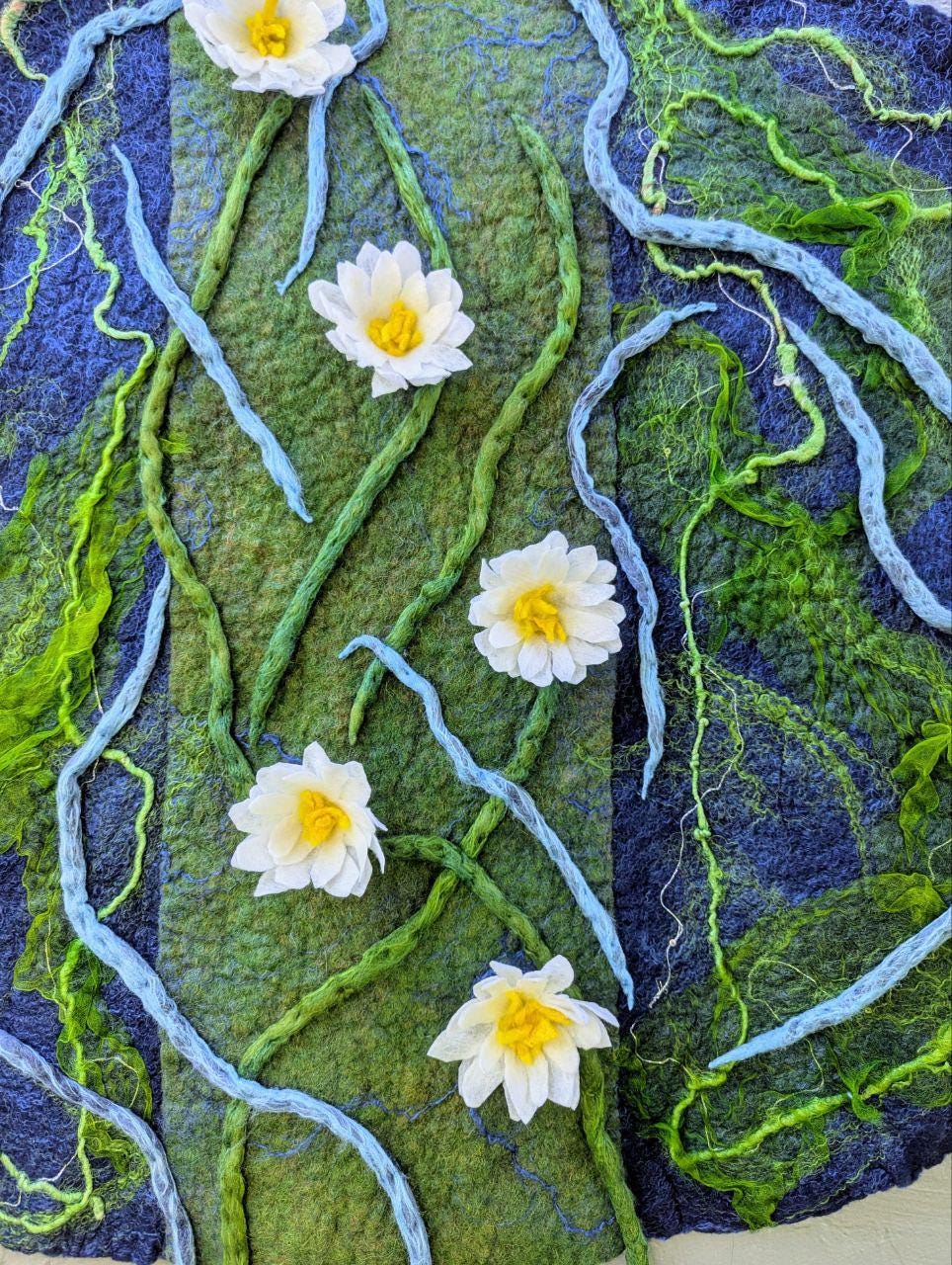 Water Lily Wall Art – Felted Wool Tapestry, Nature-inspired Fiber Art ...