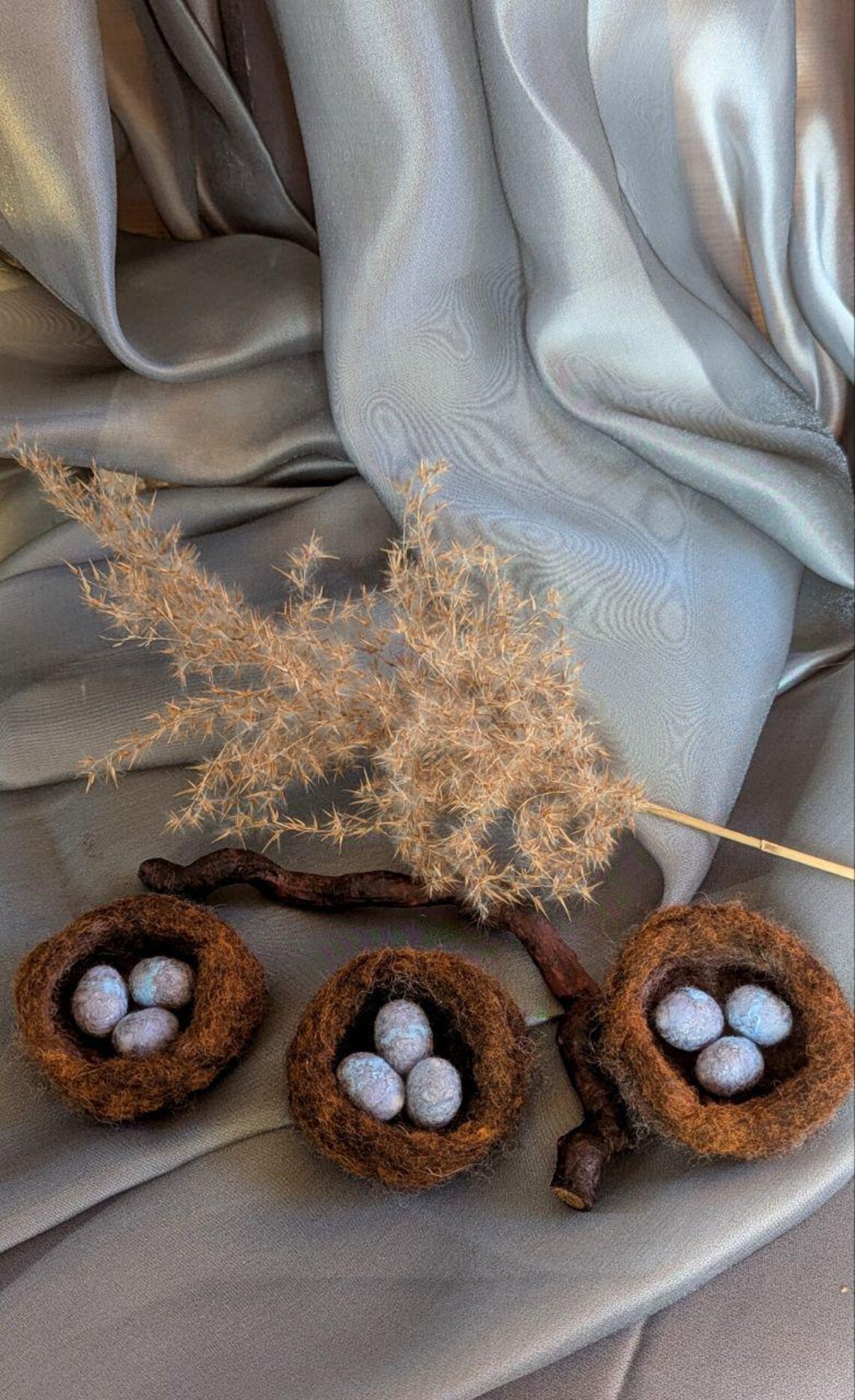 Handmade Felted Bird Nest With Three Wool Eggs, Easter Wool Decor, Soft ...