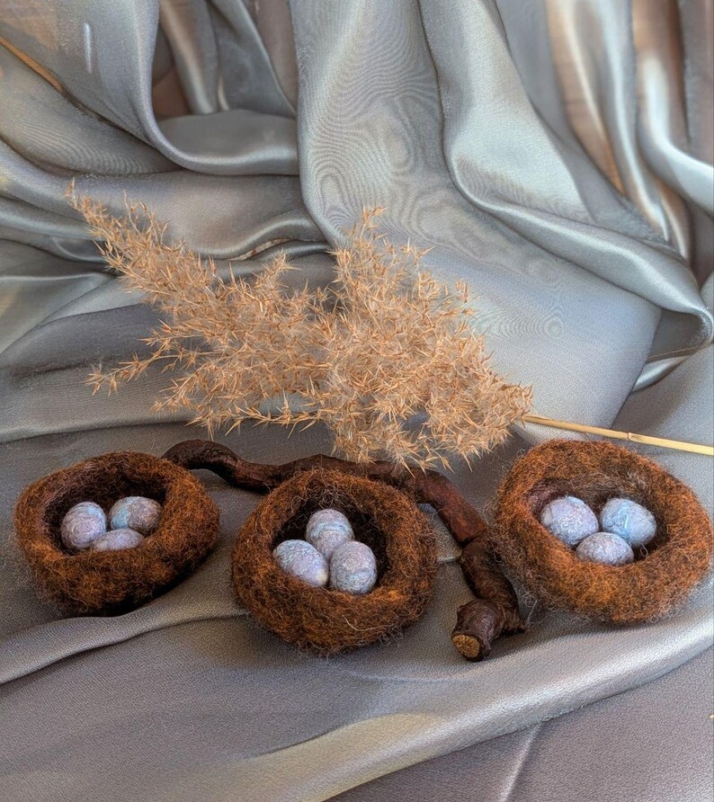 Handmade Felted Bird Nest With Three Wool Eggs, Easter Wool Decor, Soft ...