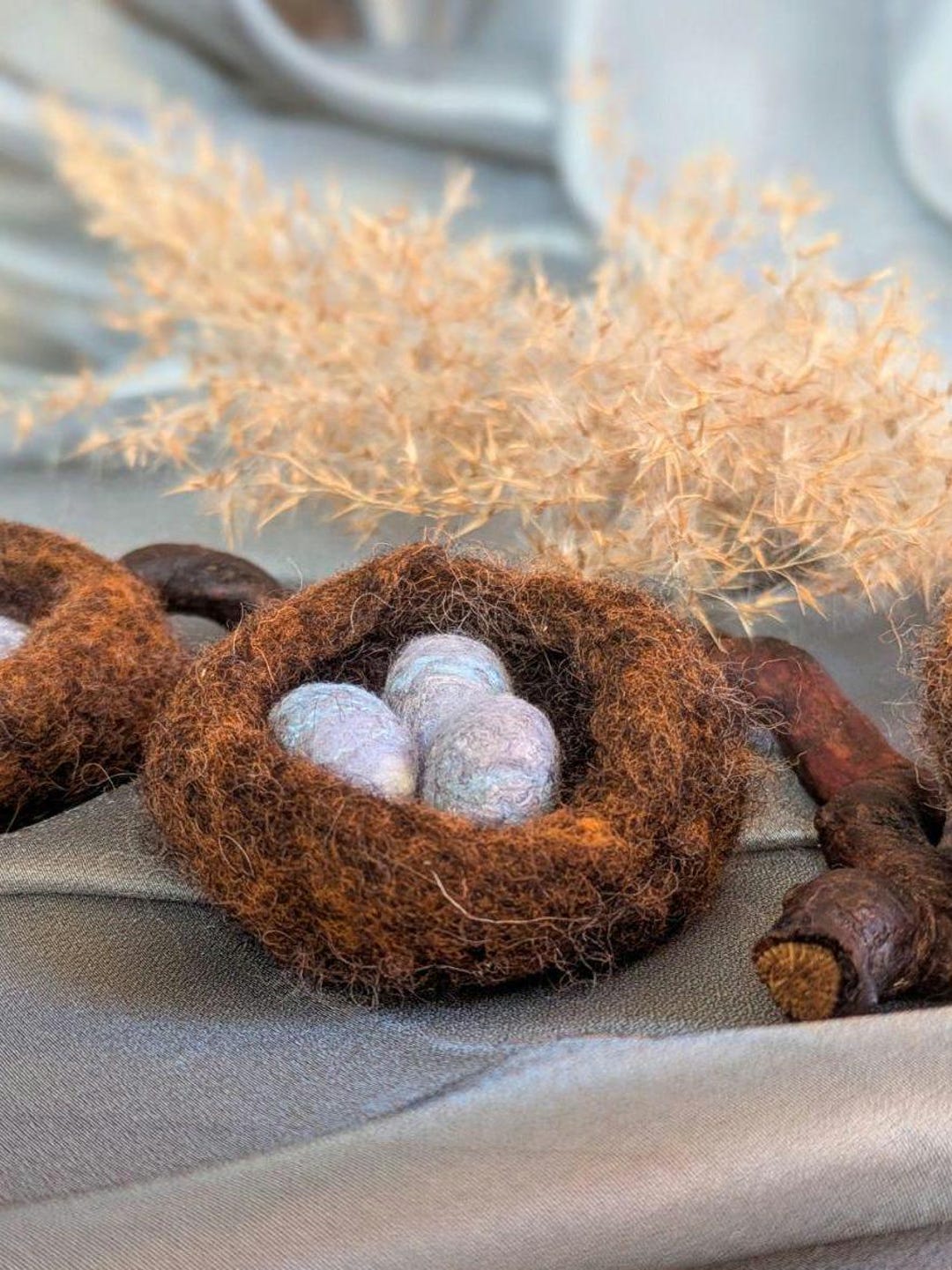 Handmade Felted Bird Nest With Three Wool Eggs, Easter Wool Decor, Soft ...