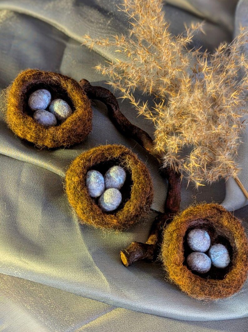 Handmade Felted Bird Nest With Three Wool Eggs, Easter Wool Decor, Soft ...