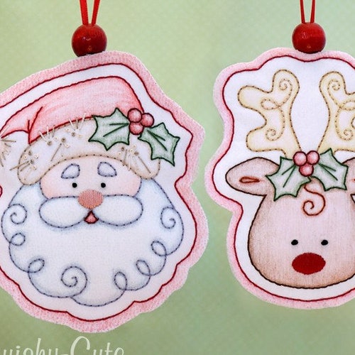 Santa & Reindeer Hand Embroidery Patterns Crayon Tinted - Etsy