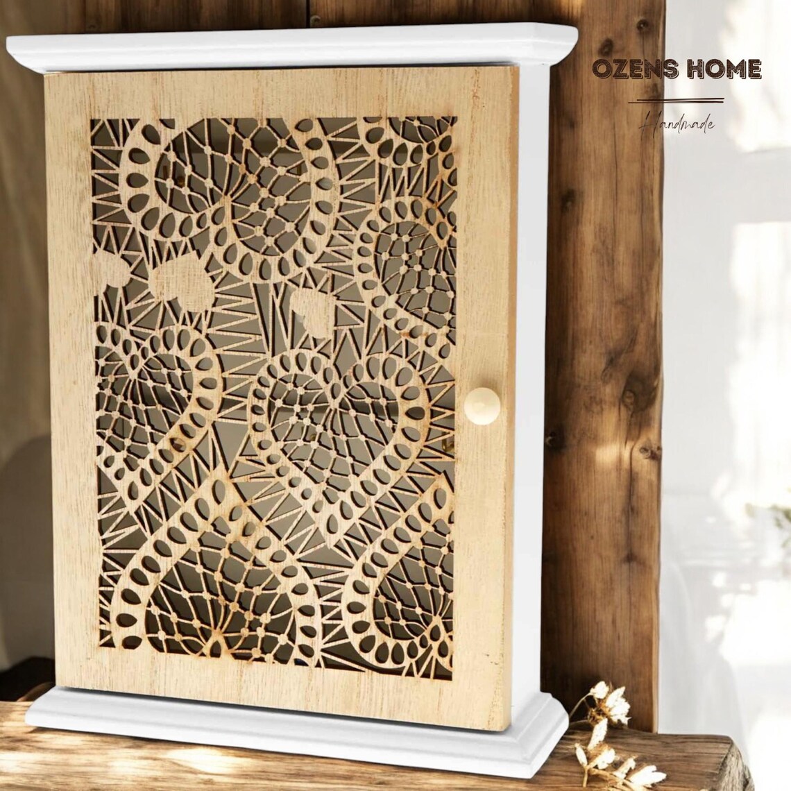 Wooden Key Cabinet – Wall Mounted Key Holder & Decorative Storage Rack ...