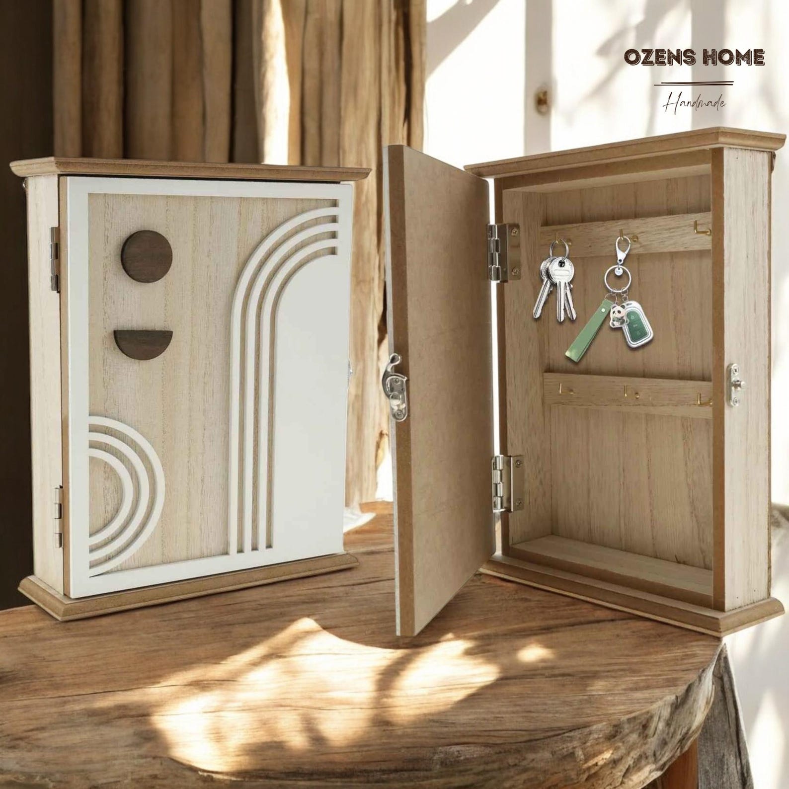 Wooden Key Cabinet – Wall Mounted Key Holder & Decorative Storage Rack ...
