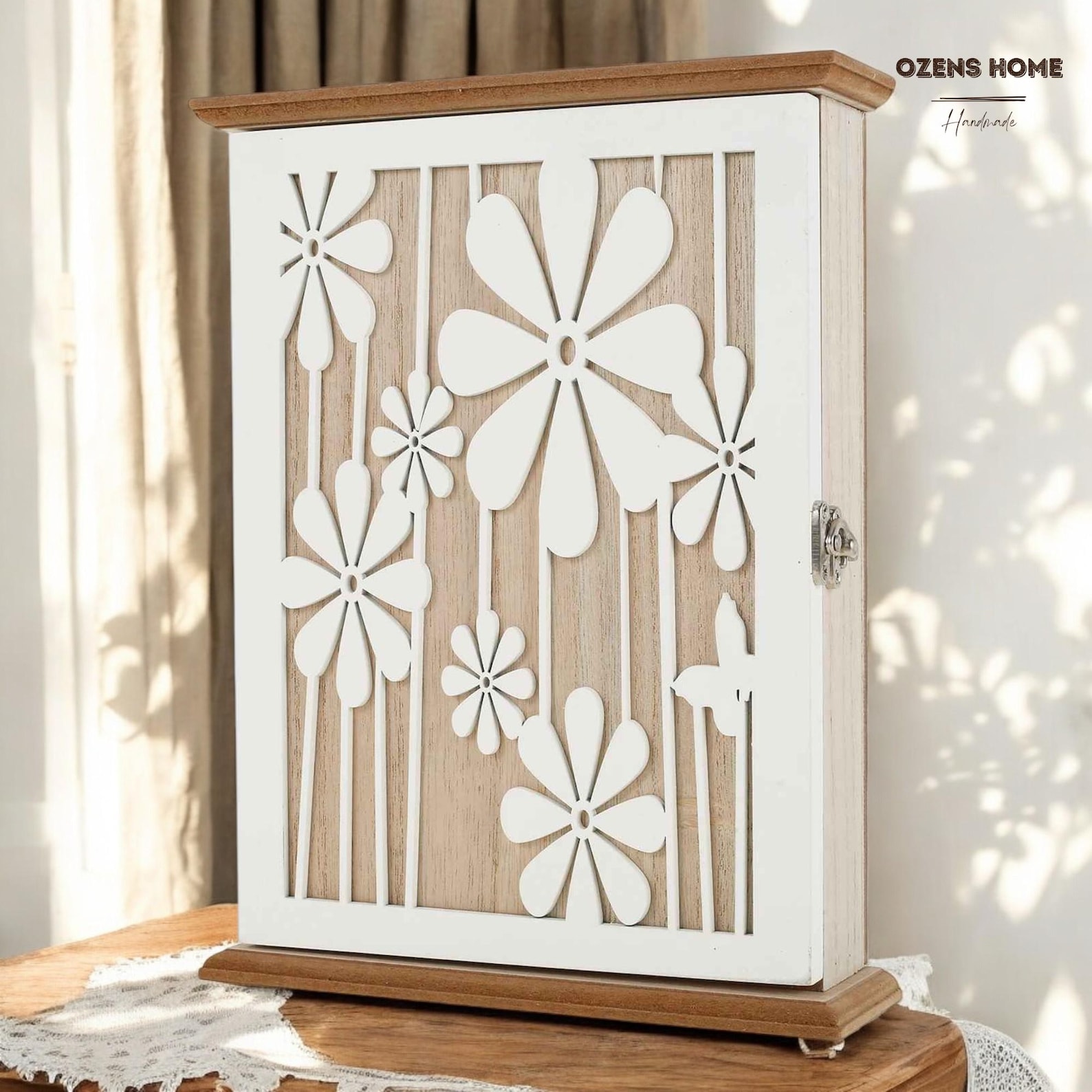 Wooden Key Cabinet – Wall Mounted Key Holder & Decorative Storage Rack ...
