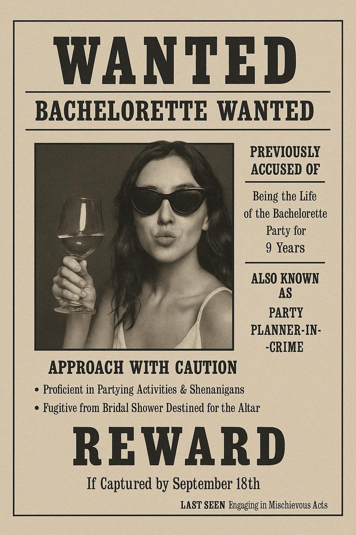 Funny Bachelorette Wanted Poster: Custom Bridal Shower Sign (digital ...