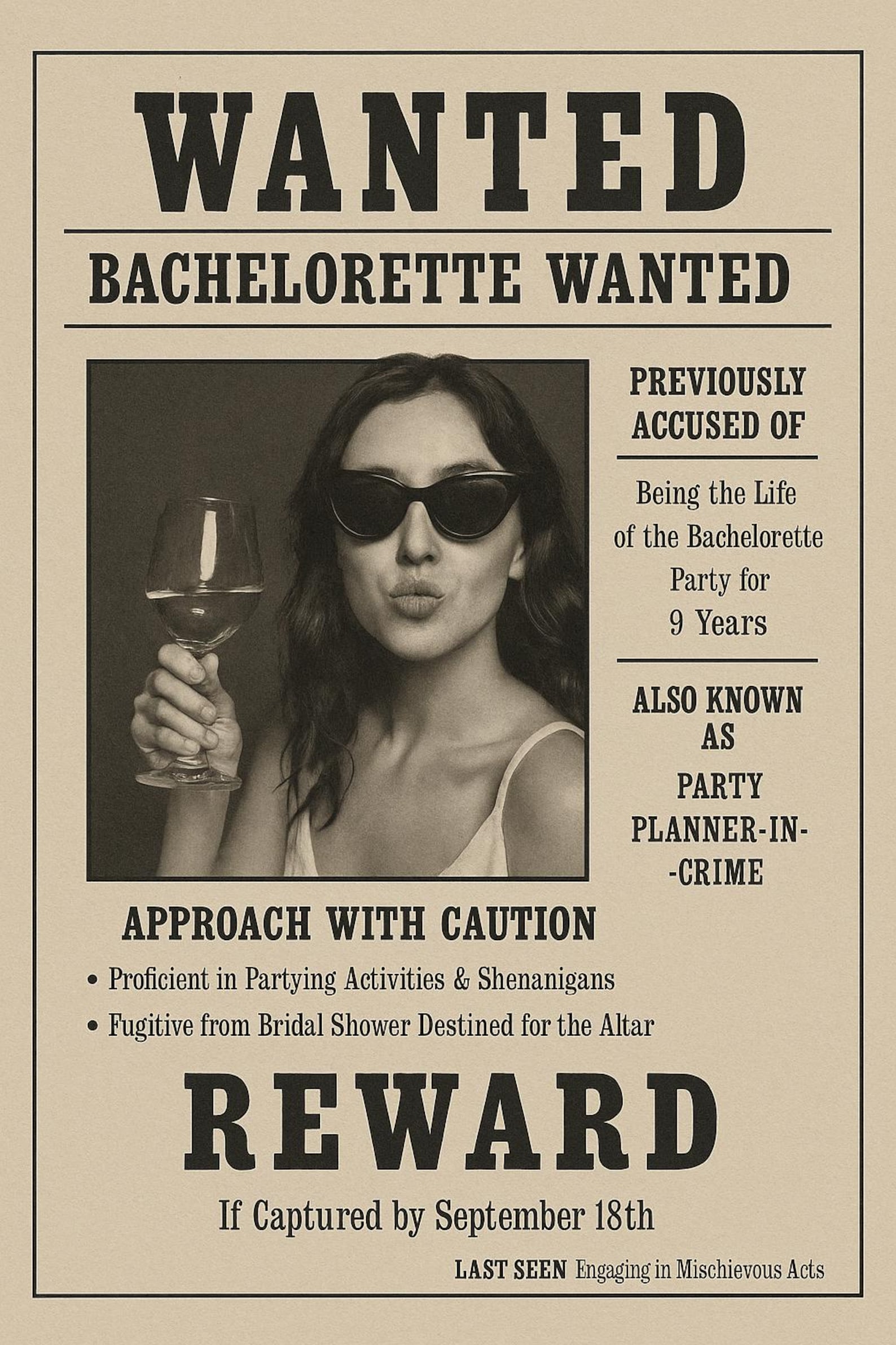 Funny Bachelorette Wanted Poster: Custom Bridal Shower Sign (digital ...