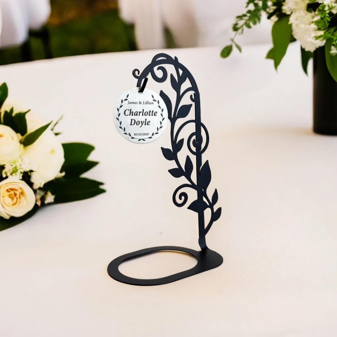 Unique Floral Metal Table Sign, Engraved Table Stand, Date Wedding ...