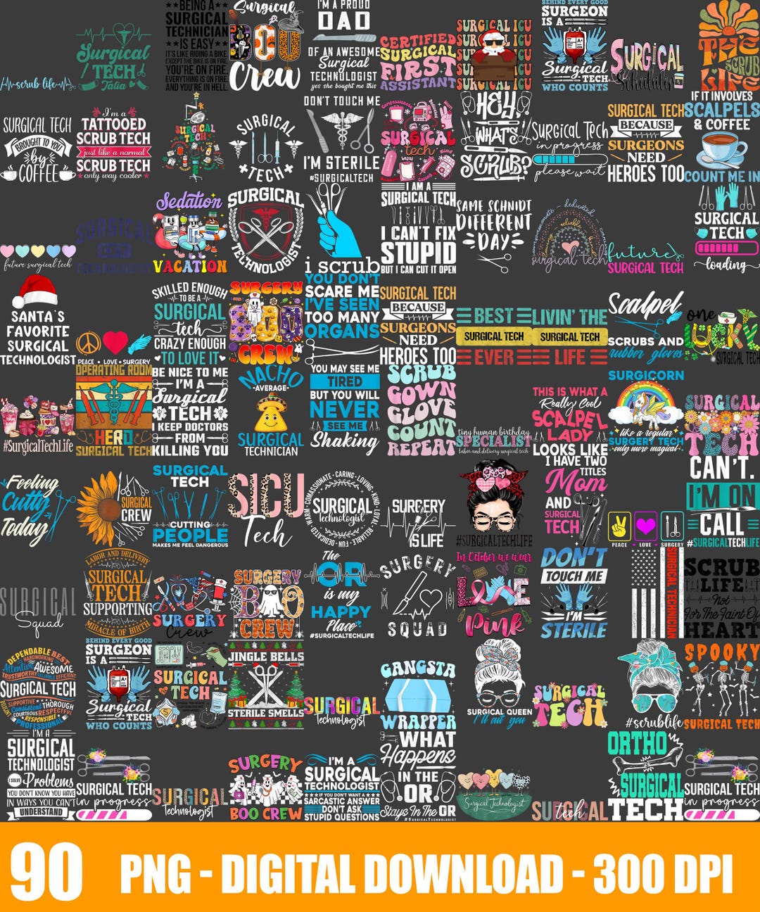 Surgical Technologist Png, Retro Groovy Floral Stacked Digital Download ...