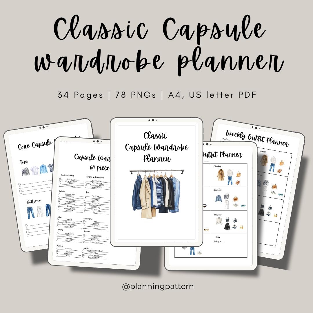 Classic Capsule Wardrobe Planner | A4 & US Letter PDF | 78 PNG Clipart ...